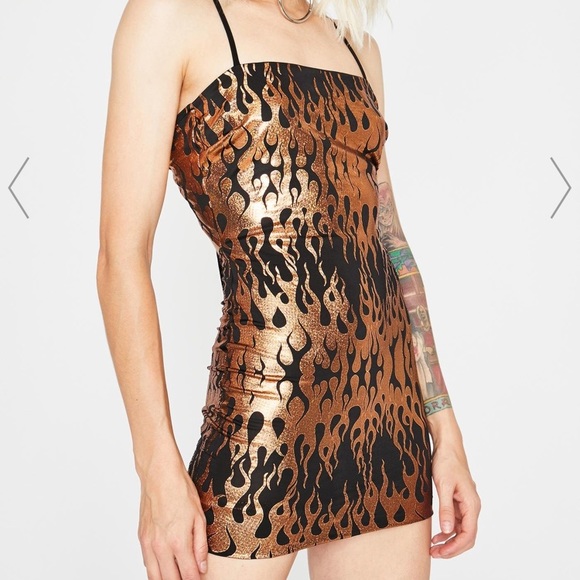 Dolls Kill | Dresses | Hawt Flash Metallic Flame Dress Bronze Fire Mini ...